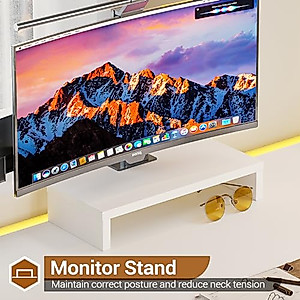 SEDETA L Shaped Computer Desk, 65'' Corner Gaming Desk with Keyboard Tray & LED Lights, L Shaped Desk with Storage Shelves, Monitor Stand and Headphone Hook for Home Office, White