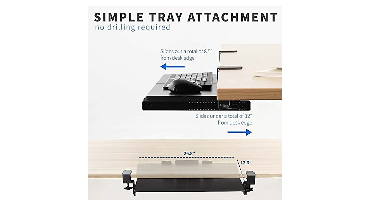 VIVO Large Under Desk Keyboard Tray - Pull Out Clamp Mount