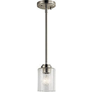 Kichler Winslow 7.5" Mini Kitchen Pendant with Clear Seeded Glass in Brushed Nickel, (7.5" H x 4.25" W), 44032NI