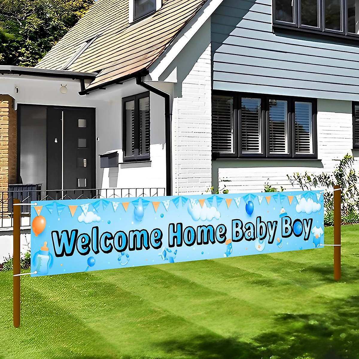 Labakita Welcome Home Baby Boy Yard Banner, Large It’s a Boy Baby Shower Banner, Blue Baby Shower Decorations for Boy, Gender Reveal Baby Shower Inside Outside Decoration