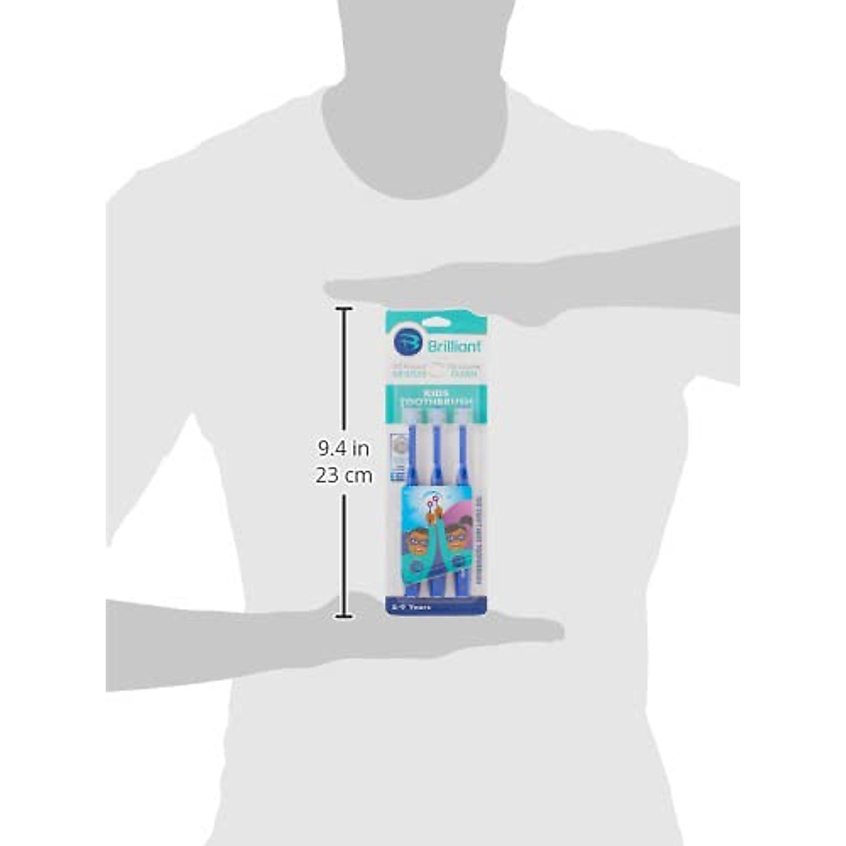 Brilliant Kids Toothbrush, For Kids Ages 5-9 Years Old, Round Brush Head -Soft Bristles, Royal Blue, 3 Count