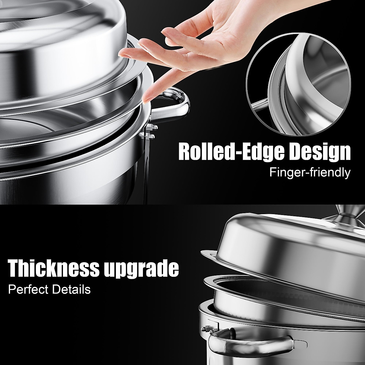 Chafing Dish Buffet Set 2 Pack, 5.5 QT Round Chafing Dishes for Buffet with Glass Lid & Lid Holder, Stainless Steel Chafers and Buffet Warmers Sets for Catering, Parties and Weddings