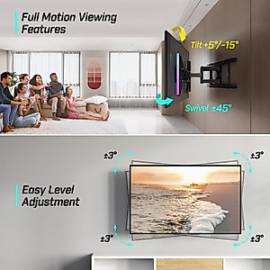 Greenstell TV Mount with LED Lights, TV Wall Mount for 47-84 Inch TVs, Full Motion TV Bracket with Dual Articulating Arms, Swivel, Tilt, Extension, Max VESA 600x400mm, Holds up to 132lbs