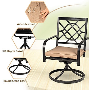 Incbruce 2 Piece 360 Degrees Swivel Metal Patio Chairs, Outdoor Dining Rocker Chairs with Armrest for Garden, Poolside, Backyard(Brown Cushions)