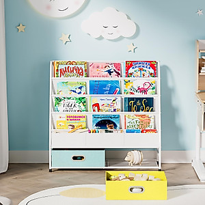 Coonoor Kids Bookshelf - 4 Tier Small Bookcase for Kids Room, Metal Nursery Book Shelf, Sling Book Shelf and Toy Storage for Children, Idea Gifts for Boys and Girls