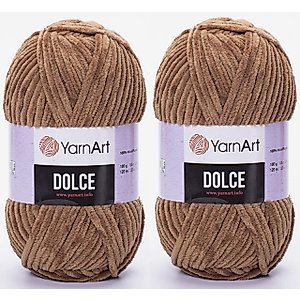 YarnArt Dolce Velvet Yarn 100% MicroPolyester Lot of 2 skn 264 Yards 2x100gram Super Bulky :6 Baby Chenille Yarn (765 Caramel)