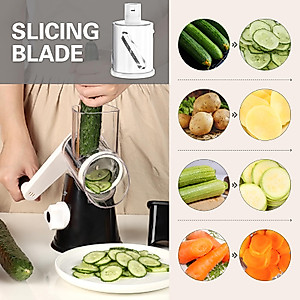 Rotary Cheese Grater Cheese Shredder - Cambom Kitchen Manual Cheese Grater with Handle Vegetable Slicer Nuts Grinder 3 Replaceable Drum Blades and Strong Suction Base Free Cleaning Brush