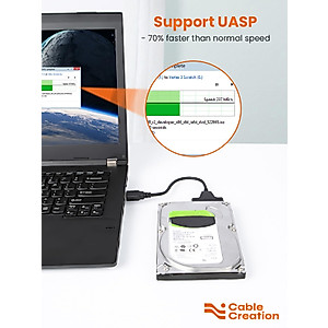 CableCreation SATA to USB 3.0 Cable, USB 3.0 to SATA Adapter, Compatible with 2.5" SATA III HDD&SSD Hard Disk Driver, 0.5FT, Black-External HDD Converter for Data Transfer