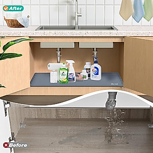 FORWOS Waterproof Under Sink Mat 28" x 22", Silicone Cabinet Liner, Rubber Protector for Kitchen and Bathroom, Keeps Cabinets Clean, Dry, and Organized (Grey)