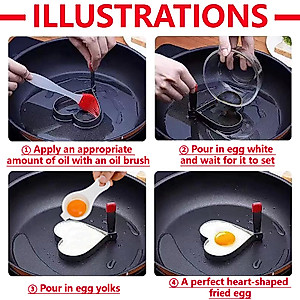 Heart Shaped Pancake Mold Egg Rings Nonstick Stainless Steel Fried Egg Molds With Insulated Handle Heart Pancake Shapes Mold with Oil Brush and Egg Separator for Breakfast Mother's Day Gift