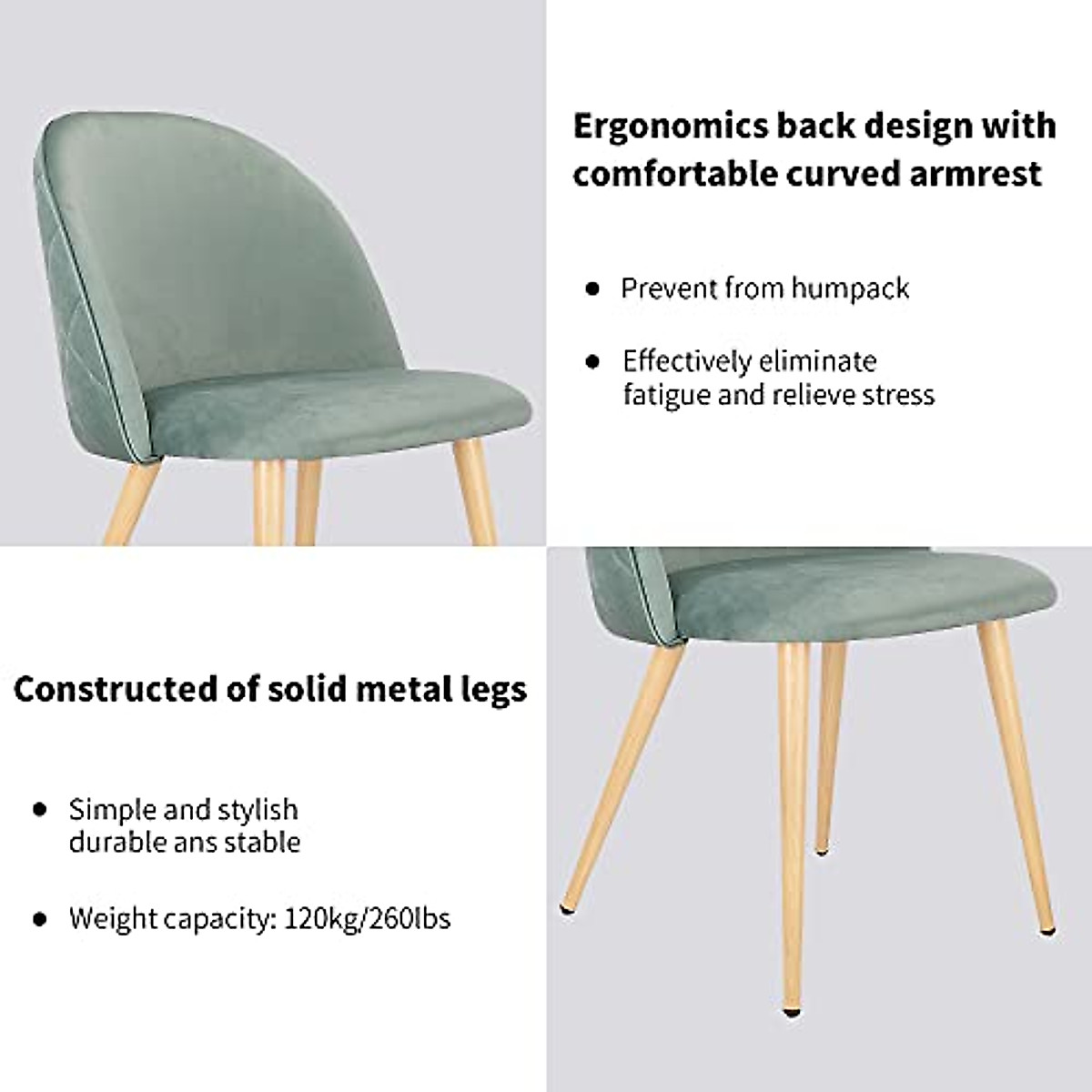 ExAchat Dining Chairs Set of 4, Velvet Dining Room Chairs Modern Kitchen Chairs with Backrest Wooden Style Metal Legs for Dining Room Living Room Restaurant Cafe Kitchen Green