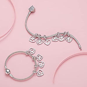 BABAMIA 925 Sterling Silver Heart Initial Bead Charms for Women, Cubic Zirconia Alphabet Bracelet Charms Fits Necklaces Letter C Personalized Love Bead Charms Jewelry Gift for Women