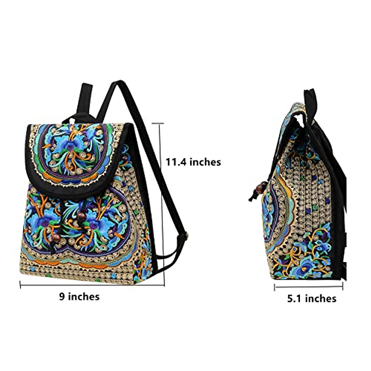 surrylake Vintage Embroidered Women Backpacks Boho Backpack Purse Ethnic Travel Shoulder Bag for Women Young Girls