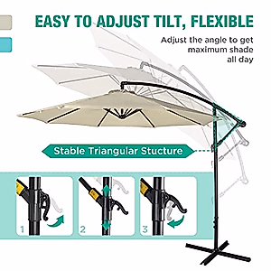 HAUSHOF 10FT Patio Umbrella, Outdoor Offset Hanging Cantilever Umbrella with Crank & Cross Base, Waterproof & UV Protection, Easy Assembly and Quick Tilt Adjustment, For Garden, Seaside, Pool, Yard…