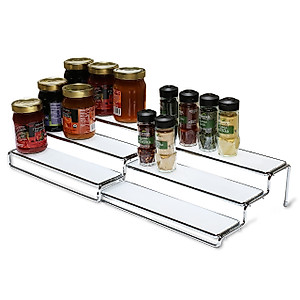 DecoBros Spice Rack 3 Tier Expandable Cabinet Spice Organizer Step Shelf Organizer (31.75~63.50 cm), Chrome