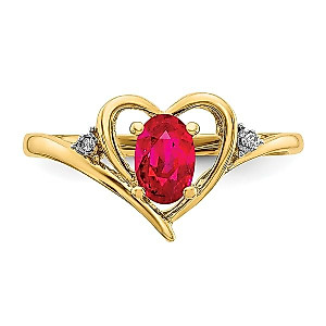 IceCarats 14K Yellow Gold Red Ruby Diamond Heart Love Ring July Birthstone Jewelry Size 7