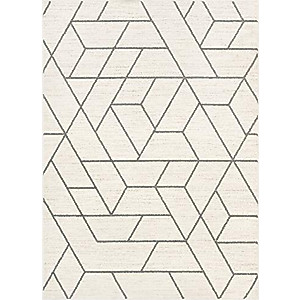 Well Woven Plaza Geometric Ivory Modern Lines Angles Tiles Shapes Area Rug 5x7 (5'3" x 7'3") Carpet