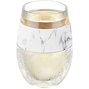 Host Wine Freeze Cup Set of 2 - Plastic Double Wall Insulated Wine Cooling Freezable Drink Vacuum Cup with Freezing Gel, Wine Glasses for Red and White Wine, 8.5 oz Marble - Gift Essentials