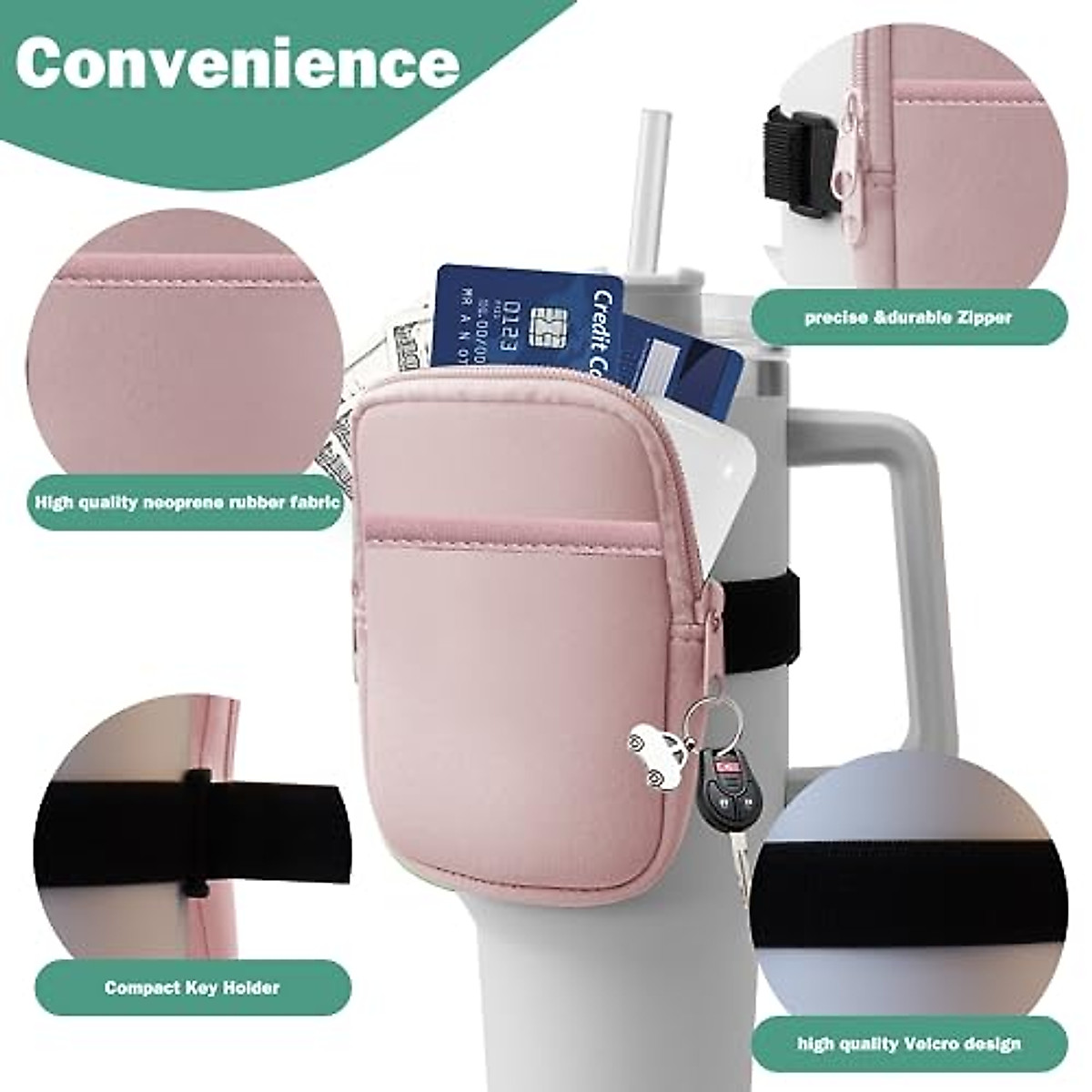 Vidotim Water Bottle Pouch for Stanley Accessories, Running Water Bottle Handheld Caddy Compatible with kinds of Tumbler, Gym Water Bottle (2, Pink+Green, Regualr)