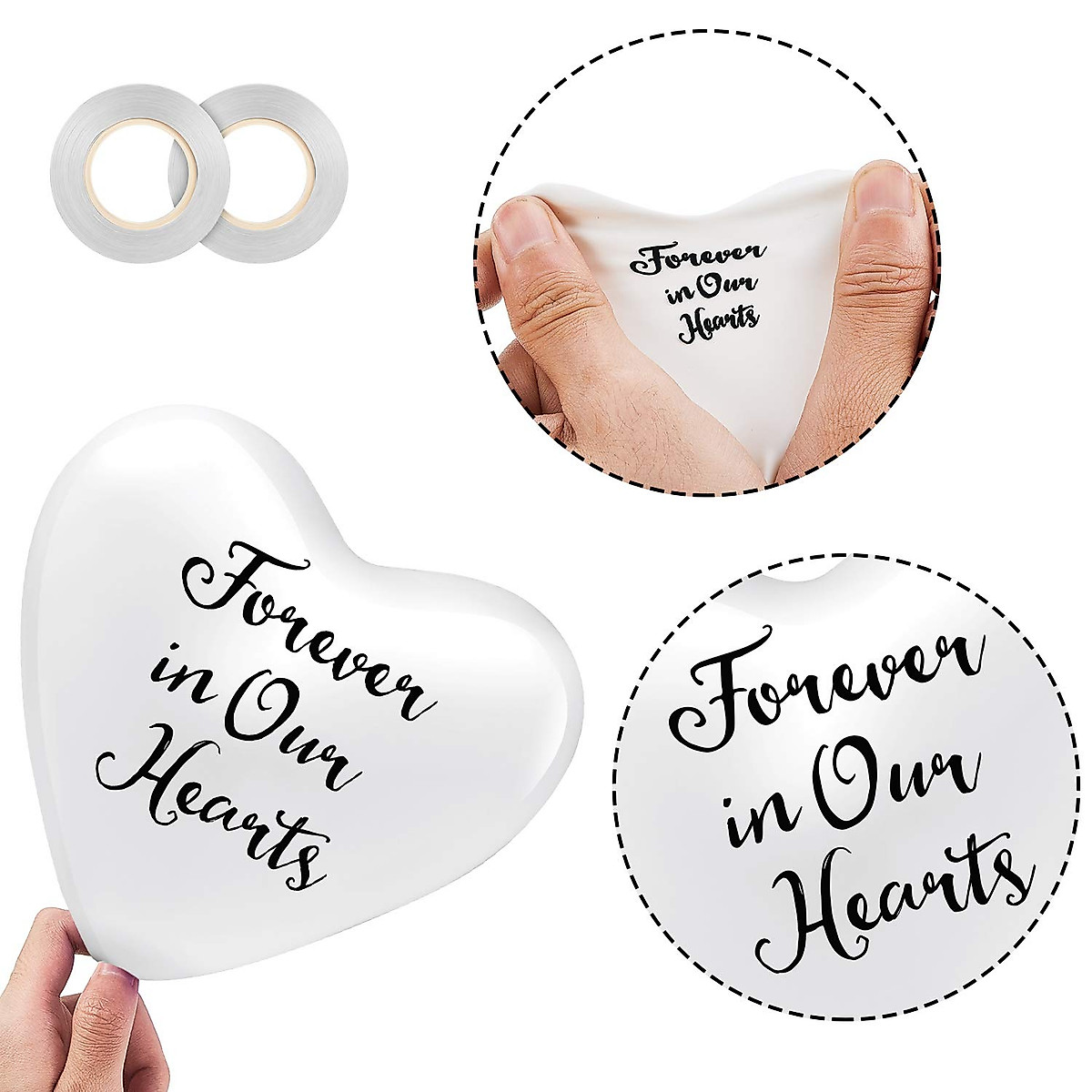 60 Pieces Funeral Balloon White Hearts Shape Balloons Memorial Balloons Latex Balloons with 2 Rolls White Balloon Ribbons for Funeral Memorial Decoration