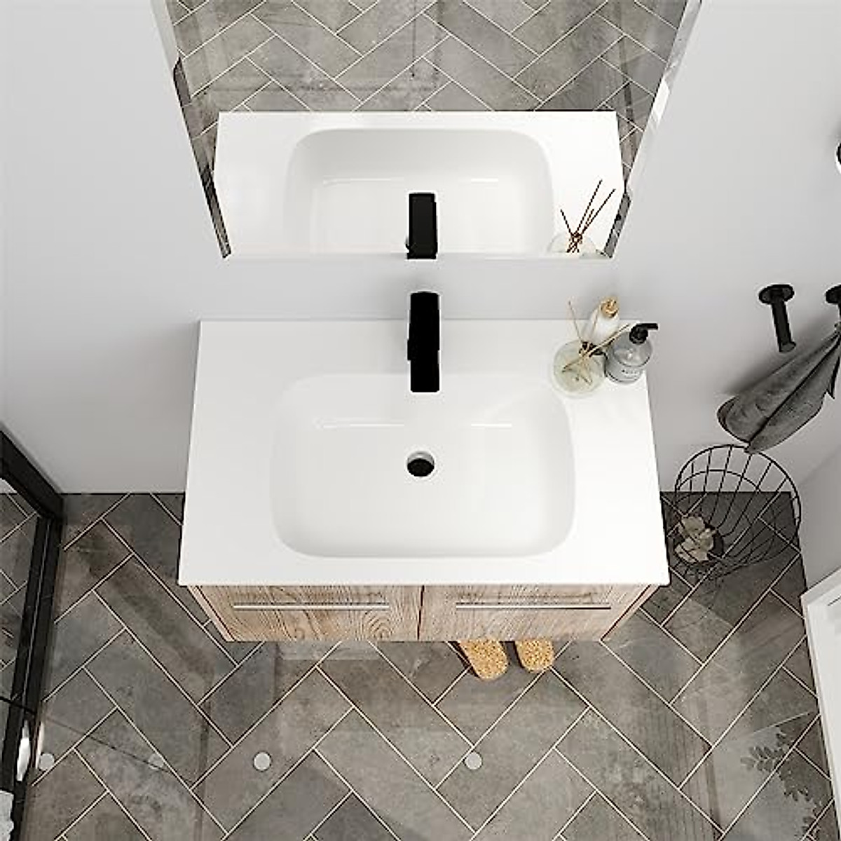 30 Inch Wall Mounted Bathroom Vanity Sink Combo, Modern Bathroom Vanity Set with Gel Sink Top, 2 Door Storage Cabinet with Handle, Hanging Bathroom Vanity w/Sink