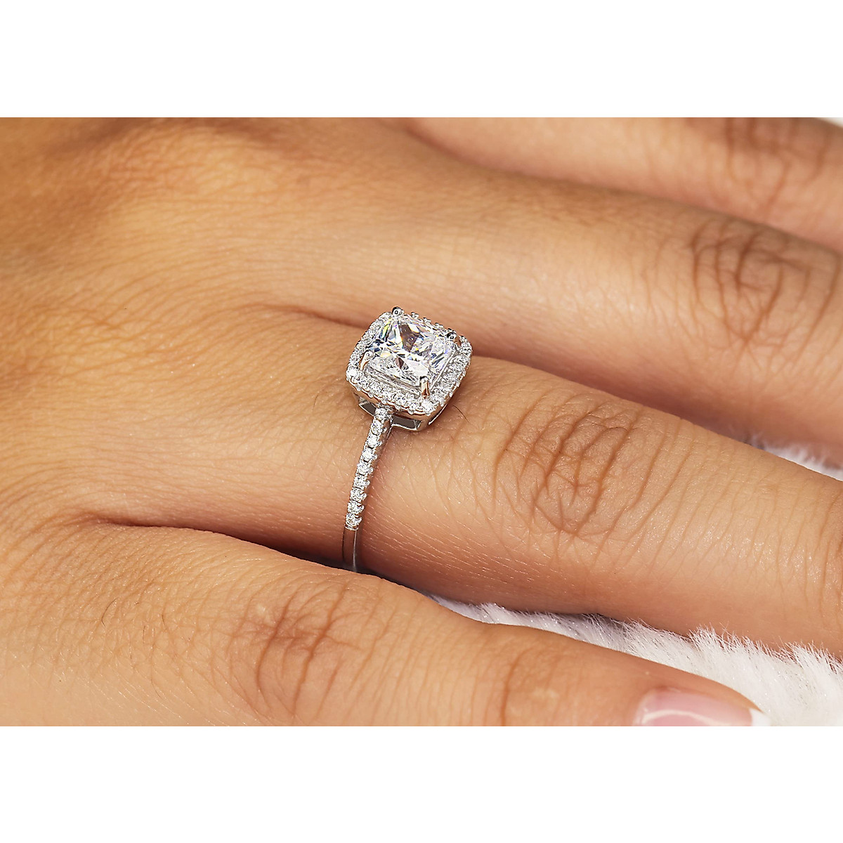 AndreAngel Engagement Ring,Solid Sterling Silver 925,Halo Cubic Zirconia Gemstones Grade AAAAA + Visually Similar to Diamonds,Cushion-Cut 6 mm 1.0 Carat, Precious Metal, Cubic Zirconia