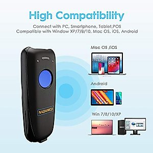 NADAMOO Wireless Barcode Scanner Compatible with Bluetooth, with Charging Dock, Portable USB 1D Bar Code Scanner for Inventory, 2.4G Wireless & Wired Barcode Reader for Tablet iPhone iPad Android iOS