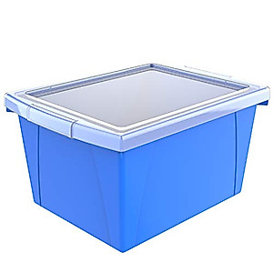 Storex 4 Gallon Storage Bin with Lid – Plastic Classroom Organizer for Books and Supplies, Blue, 6-Pack (61412U06C)