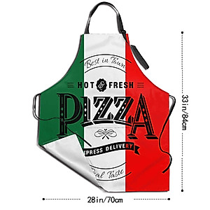 EZYES Pizza Apron, Retro Grunge Italian Flag Kitchen Aprons with Pocket & Adjustable Neck for Chef Cooking Gardening Home Adult Size