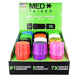 MedTainer Storage Container w/ Built-In Grinder 12 Pack - Assorted Colors