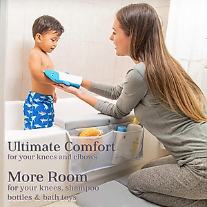 BATALEE Foam Baby Bath Kneeler and Elbow Rest Pad Set - Non-Slip Painless Thick Kneeling Pad - Bath Toy Organizer - X-Large Gray