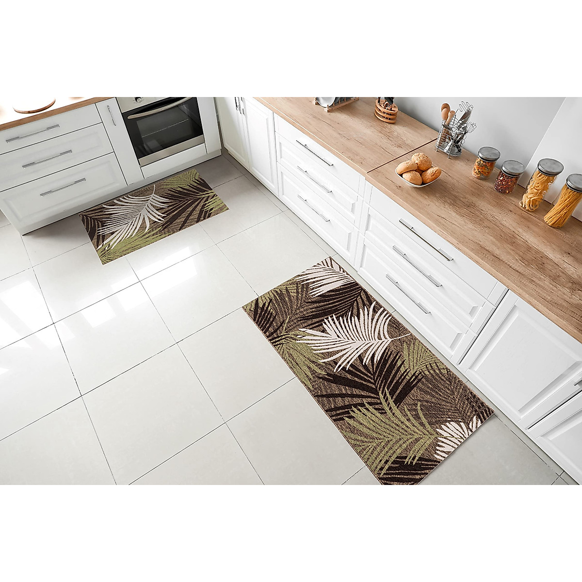 GAD Yarpeq Premium Tropical Palm Tree Leaves Indoor Outdoor Area Rug (Brown-Green, 2'7"x 3'3" Mat)