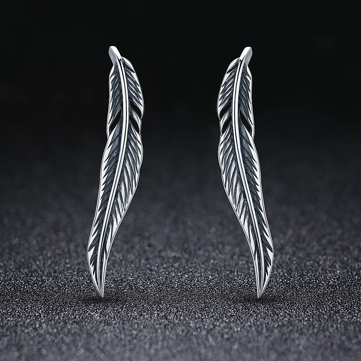 SLUYNZ 925 Sterling Silver Feather Crawler Earrings for Women Climber Earrings Cuff Earrings Wrap (A-Silver)