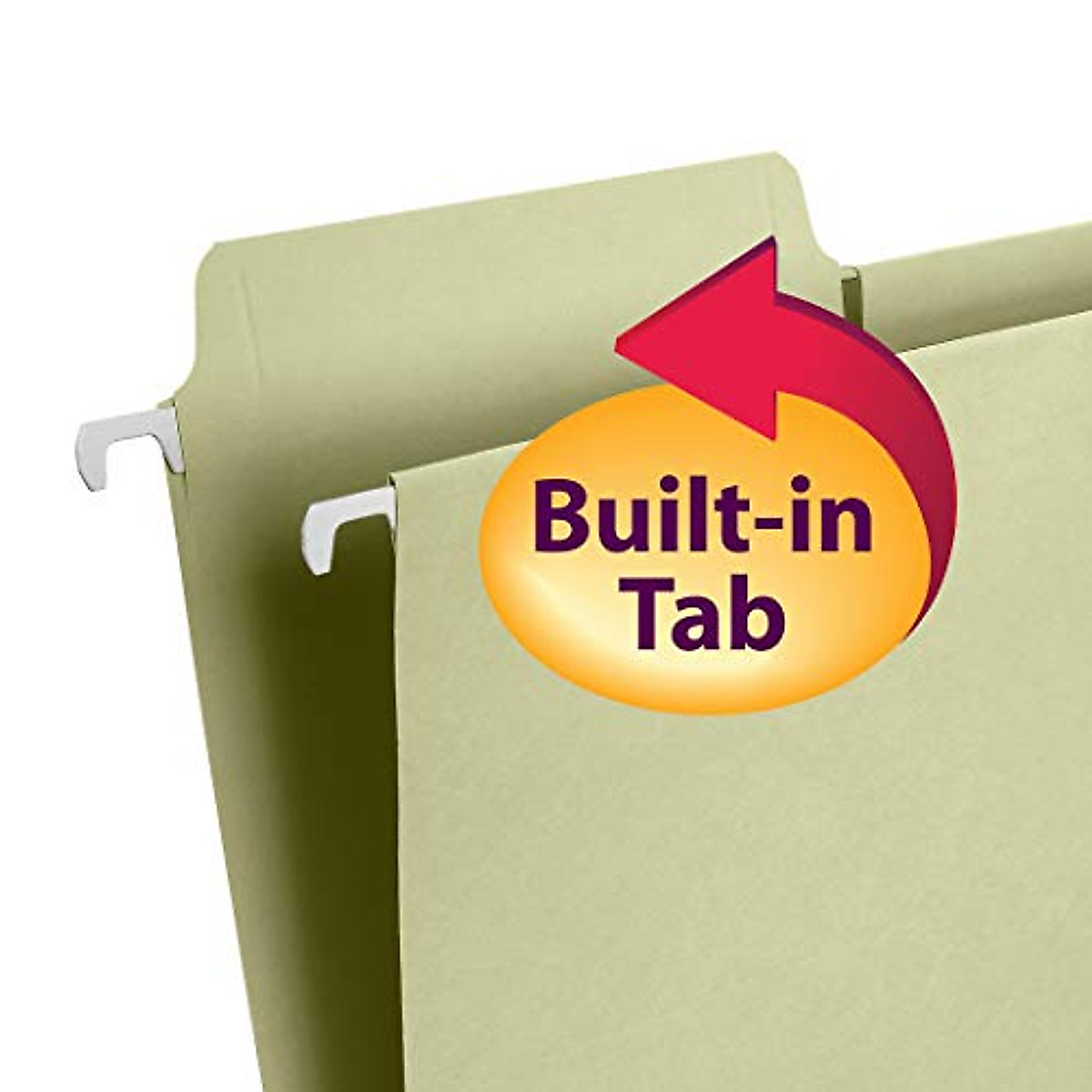 Smead FasTab Hanging File Folder, 1/3-Cut Built-in Tab, Letter Size, Assorted Pastel Colors, 18 per Box (64054)