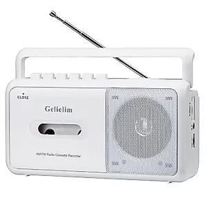 Gelielim Cassette Player Boombox, Portable AM/FM Radio Stereo, Cassette Tape Player Recorder with Big Speaker and Earphone Jack, Battery Operated or AC Powered Tape Recorder Cassette Player