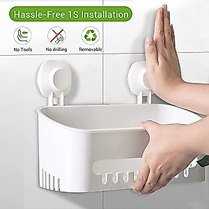 LUXEAR Suction Cup Shower Caddy - No Drilling Removable Shower Shelf - Powerful Suction Shower Organizer Max Hold 22lbs Suction Bathroom Caddy, Waterproof Suction Storage Basket for Bathroom & Kitchen
