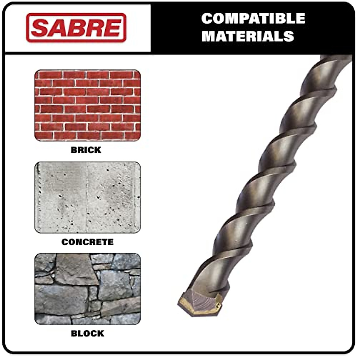 Sabre Tools 10-Pack SDS Plus 3/16" x 6" Rotary Hammer Drill Bits, Carbide Tipped for Brick, Stone and Concrete