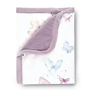 Oilo Baby Blanket, Luxury Soft Plush Backing & 100% Turkish Cotton Jersey Print, Double Layered, 30" x 40", Rolled Jersey Edge Trim, Newborn Infant Crib Blanket, Watercolor Butterfly