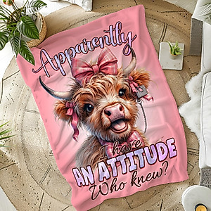 Kids Blanket, 80 x 60 Inches Soft Fuzzy Highland Cow Blanket for Girls Boys, Cozy Funny Highland Cow Theme Blanket, Warm Flannel Throw Blankets Bed Bedding Room Decor, Camping, Travel, Chair