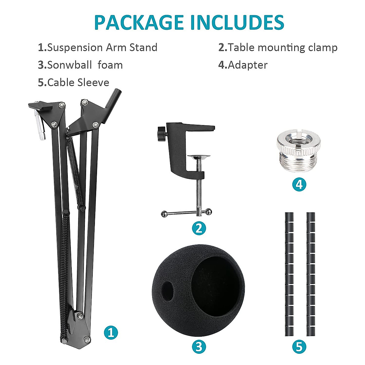 Snowball iCE Mic Boom Arm Stand with Pop Filter, Compatible with Blue Snowball Ice USB Microphone with Cable Sleeve by SUNMON