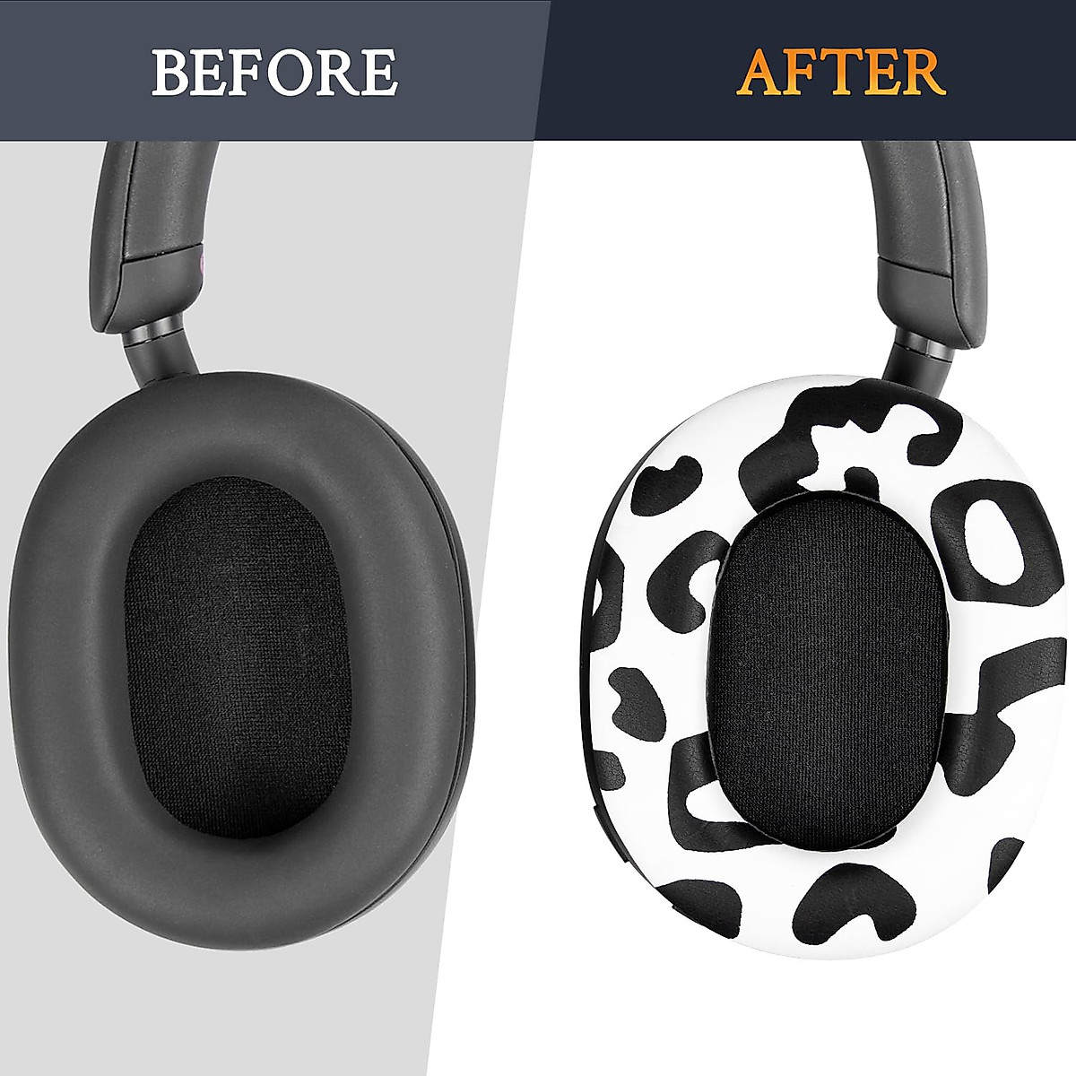 SOULWIT Protein Leather Replacement Earpads for Sony WH-1000XM5 (WH1000XM5) Noise Canceling Headphones, Ear Pads Cushions with Noise Isolation Memory Foam, Added Thickness - Snow Leopard