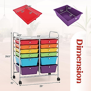 LDAILY 12 Drawer Rolling Storage Cart, Craft Cart Organizer on Wheels with Metal Frame, Large Capacity & Smooth Drawer, Rolling Cart with Drawers for Living Room, Classroom, Office (Multicolor)