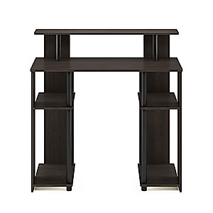 Furinno Jaya Simple Design Computer Writing Desk, Walnut & Turn-N-Tube 5 Tier Corner Display Rack Multipurpose Shelving Unit, 1-Pack, Espresso/Black