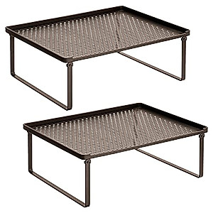 mDesign Metal Kitchen Shelf Organizer Rack - Stacker Storage Risers for Cabinet, Counter, Cupboard, or Pantry - Holder Stand for Plates, Dishes, Cups, Bowl, and Glasses - 2 Pack - Bronze