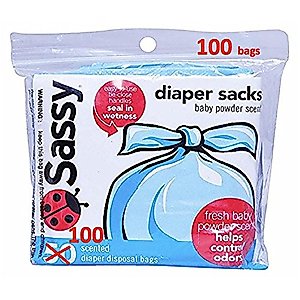 Sassy Disposable Scented Diaper Sacks - 100 Count - 25 Sacks per Roll, Blue (40012)