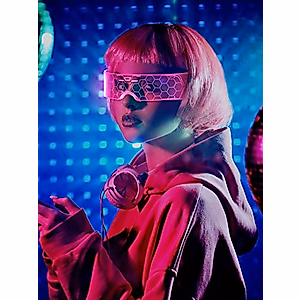 TOODOO 2 Pairs LED Visor Glasses 7 Colors Futuristic Glasses 4 Modes Light Up Glasses Honeycomb Luminous Glasses for Adults (Elegant Style)