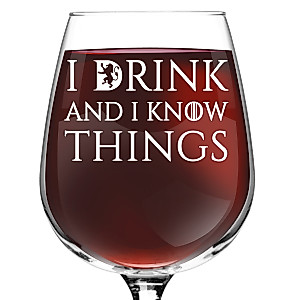 I Drink And I Know Things Beer and Wine Glass Set- Cool Present Idea for Bridal Shower, Wedding, Engagement, Anniversary and Couples - Him, Her, Mr. Mrs. Mom Dad
