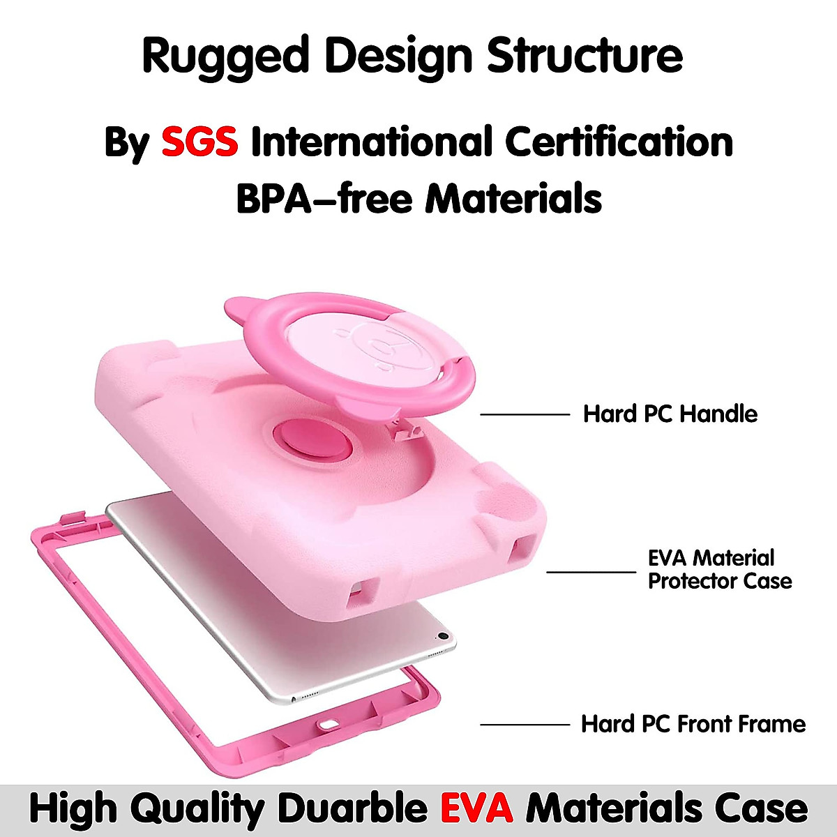 PZOZ Kids Case Compatible for Apple iPad Mini 4 5 7.9 inch, EVA Shockproof Rotate Handle Folding Stand Heavy Duty Protective Cute Boys Girls Cover for 4th Gen 5th Generation (Pink)