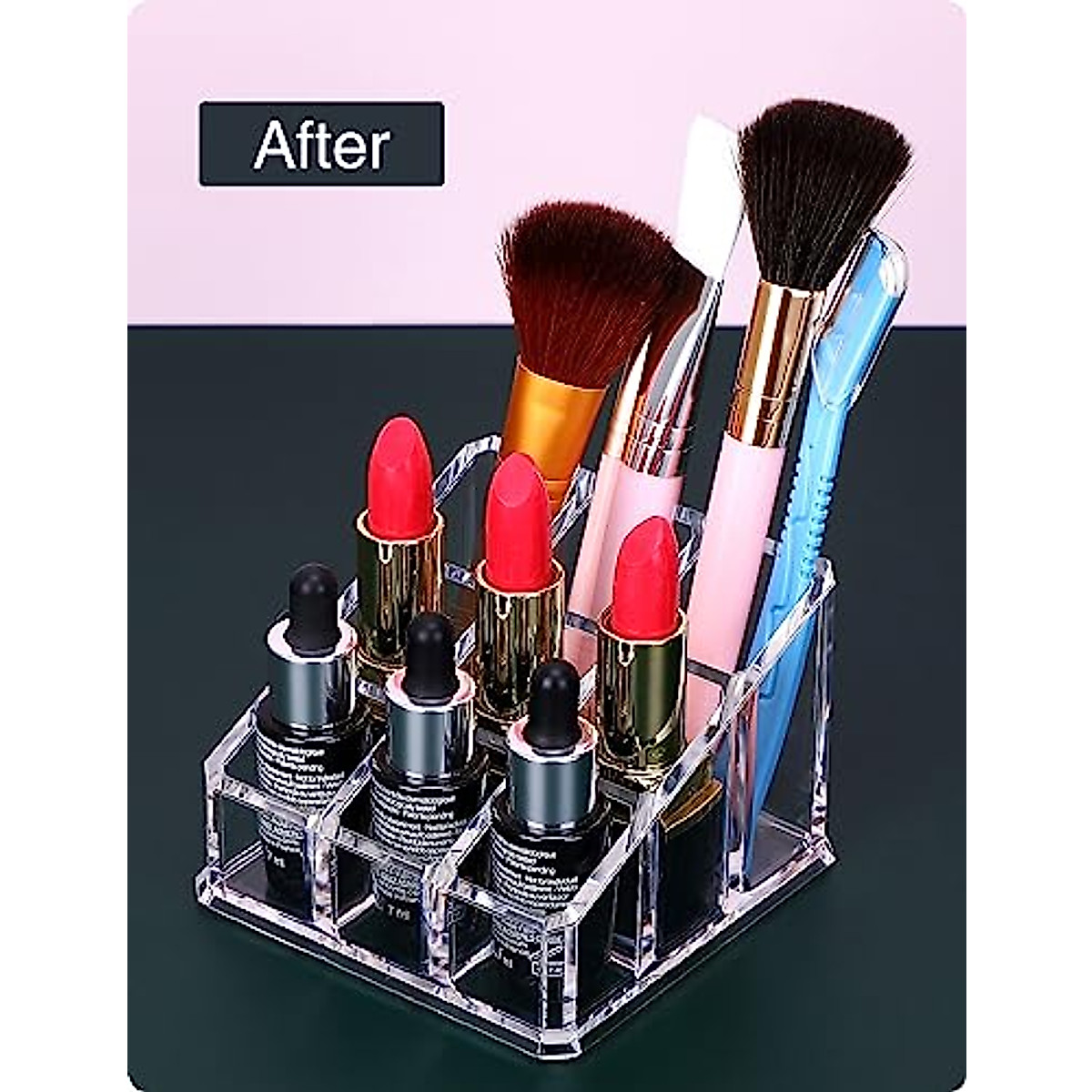 MOSIKER Lipstick Lip Gloss Organizer,Small Clear Acrylic Compact Essential Oil Rollerball Perfume Holder with 9 Slots