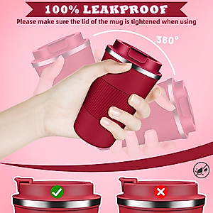 BAYTWA Coffee Tumbler 12oz/380ml - Insulated Coffee Mug with Lid, Leakproof Travel Coffee Cup, Stainless Steel Reusable Coffee Mug for Hot&Cold Drinks, Thermal Coffee Cups for Men Women-Red/1 Pack